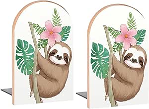 Amazon.com: Cute Little Sloth Flower Book Ends Decorative Wood Bookends ...