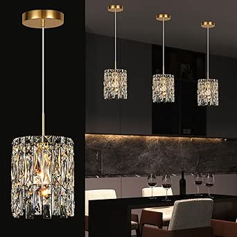 NISIDUN Modern K9 Crystal Pendant Lights Kitchen Island,1 Lighting Gold ...