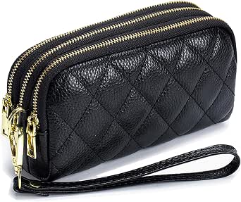 Genuine Leather Wristlet Wallets for Women, Quilted Ladies Clutch ...