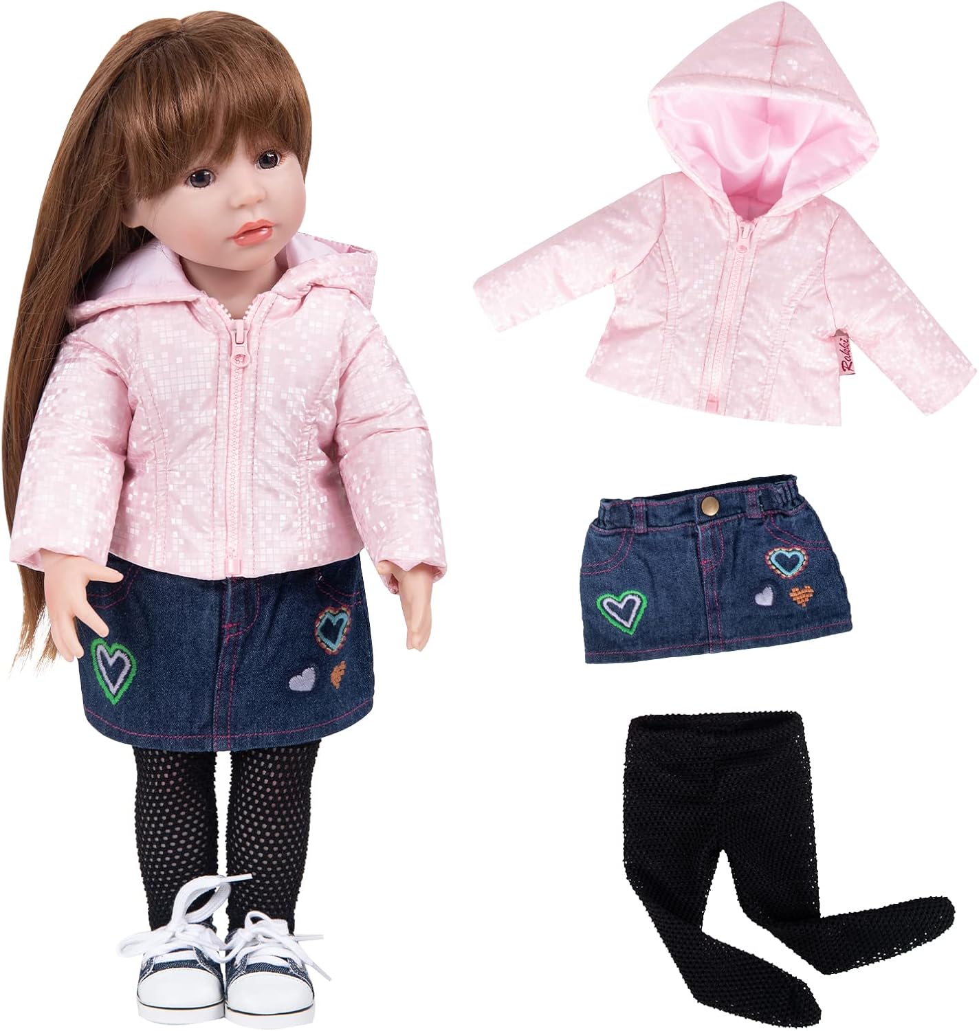 Rakki Dolli Doll Clothes 3 Pc. Set Pink Hooded Coat with Navy Blue ...