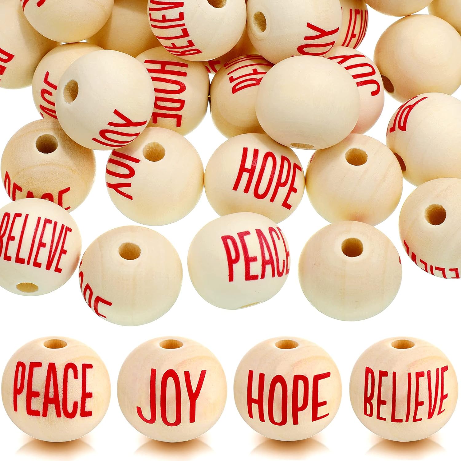 Amazon.com: 100 Pieces Christmas Wood Bead Christmas Words Sign ...