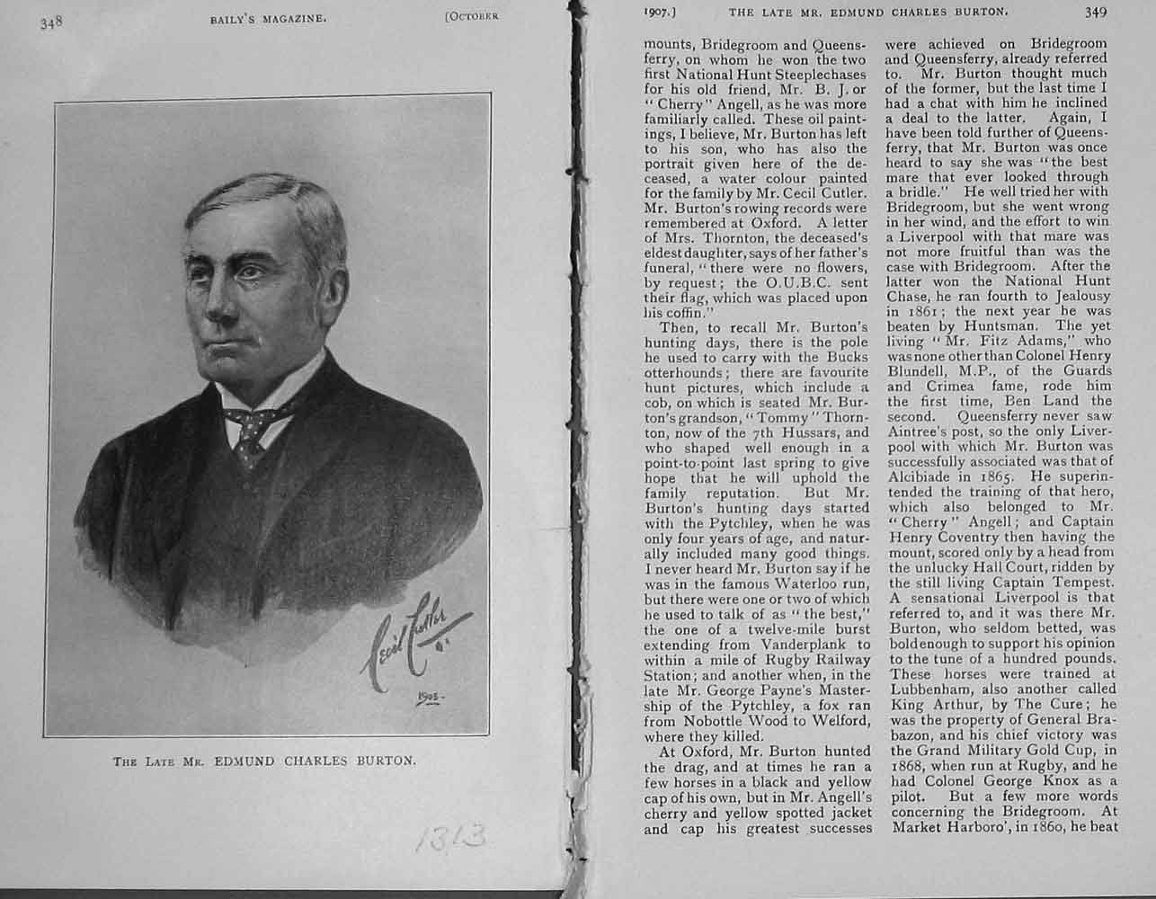 1907 Antique Portrait Mr Edmund Charles Burton Hunting : Amazon.co.uk ...