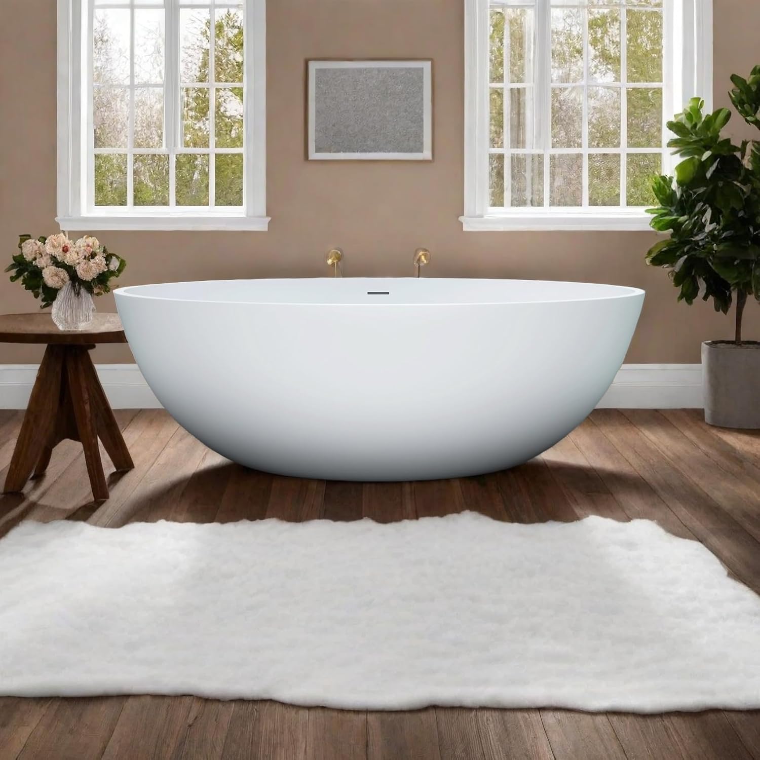MEDUNJESS 67'' Freestanding Soaking Bathtub Stone Resin Deep Bathtub ...