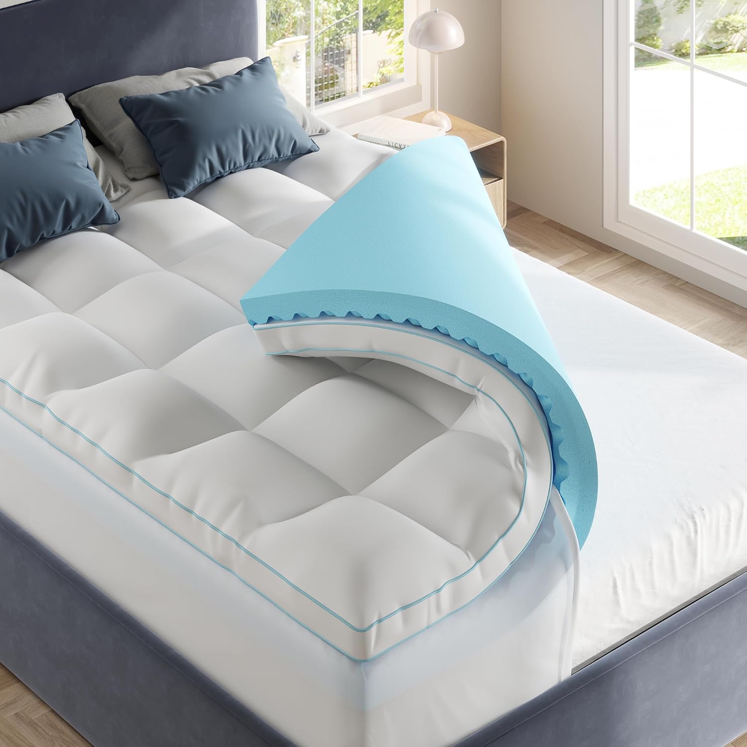 3 Inch Double Mattress Topper, Dual Layer Full Size Mattress Topper - 2 ...
