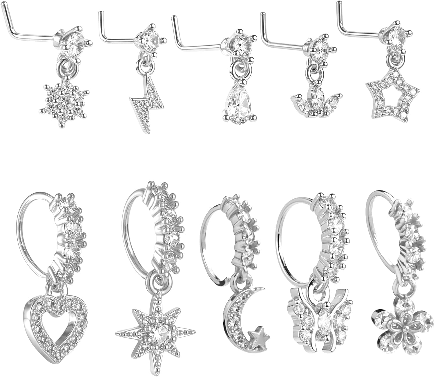 Amazon.com: HekouJiub 10Pcs Dangle Nose Ring Hoop L Shaped Dangling ...
