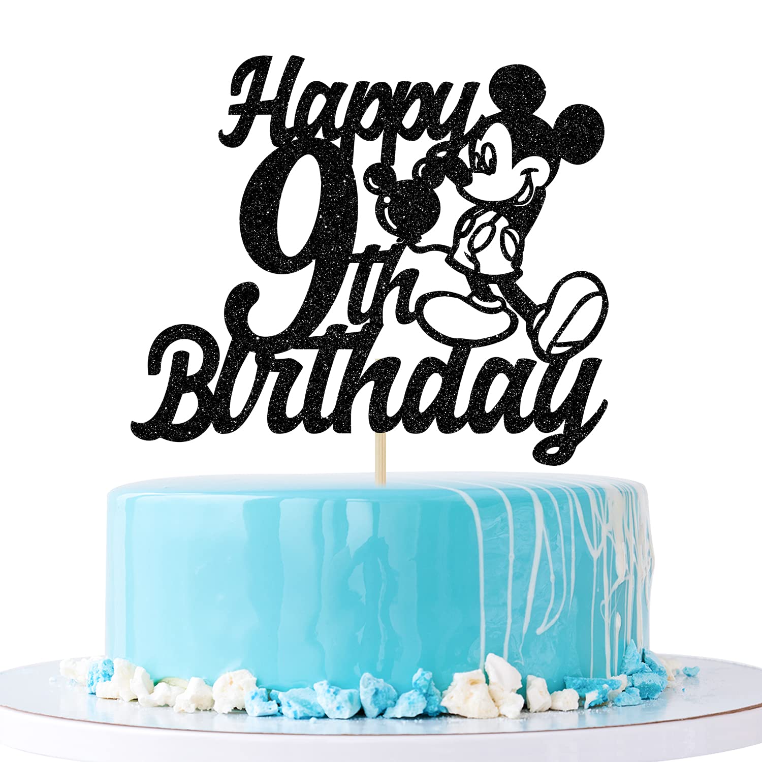Black Glitter Happy 9th Birthday Cake Topper Mickey 9th Birthday ...