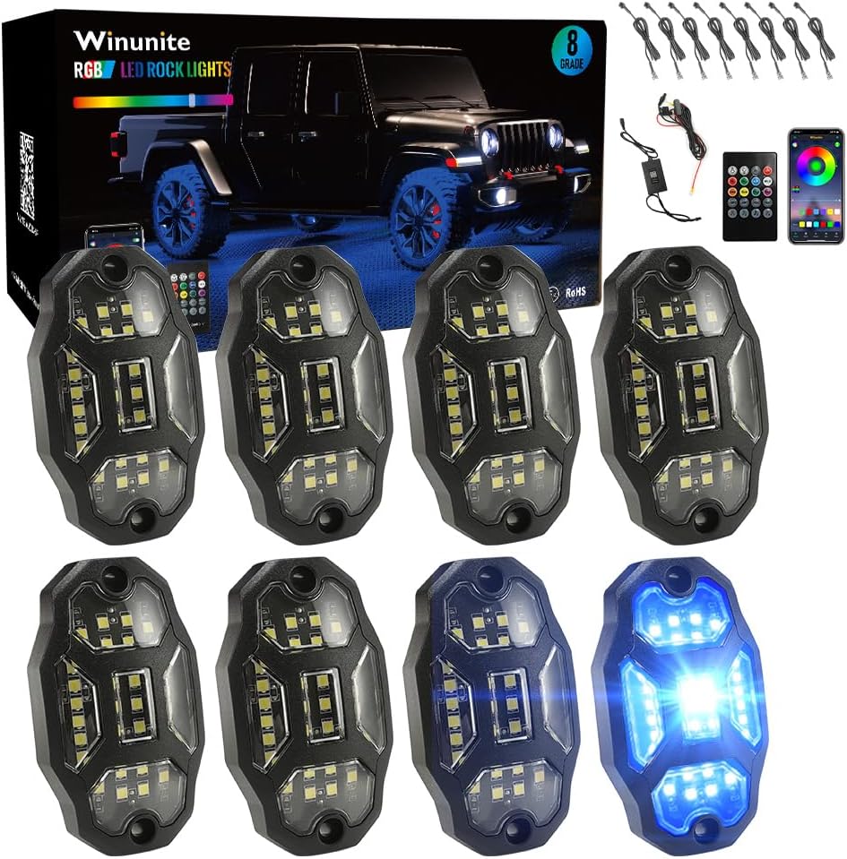 Amazon.com: Winunite 12 Pods RGB LED Rock Lights 12V with Wires,Full ...