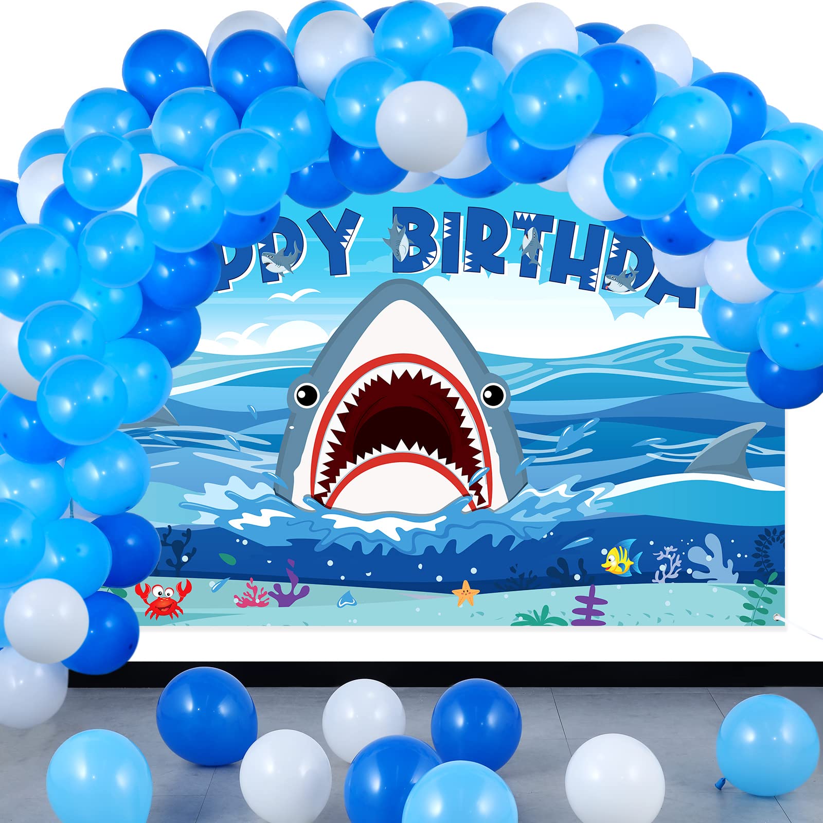 61 Pcs Shark Party Decorations Backdrop Banner Shark Birthday Balloons ...
