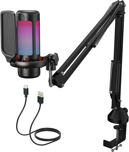 Amazon.com: Gaming USB Microphone Set for PC, TONOR RGB Condenser Mic ...