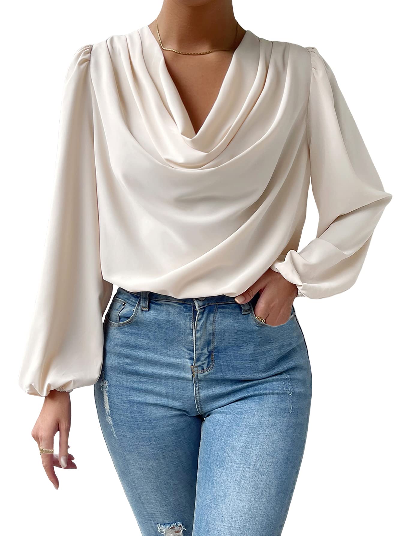 Milumia Women's Elegant Cowl Neck Long Sleeve Blouse Solid Draped Work ...
