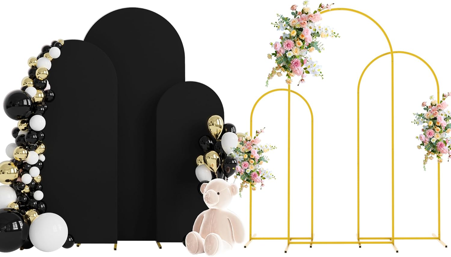 Wokceer Wedding Arch Stand Set of 3 and White Arch Cover 6FT, 5FT, 4FT ...