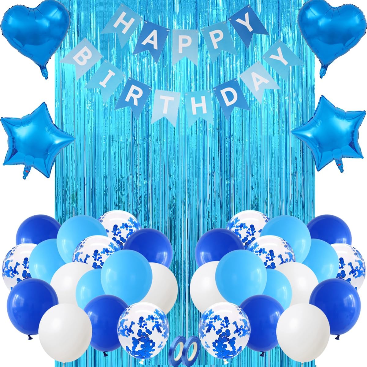 Amazon.com: Blue Happy Birthday Party Decorations for Boys Men Banner ...