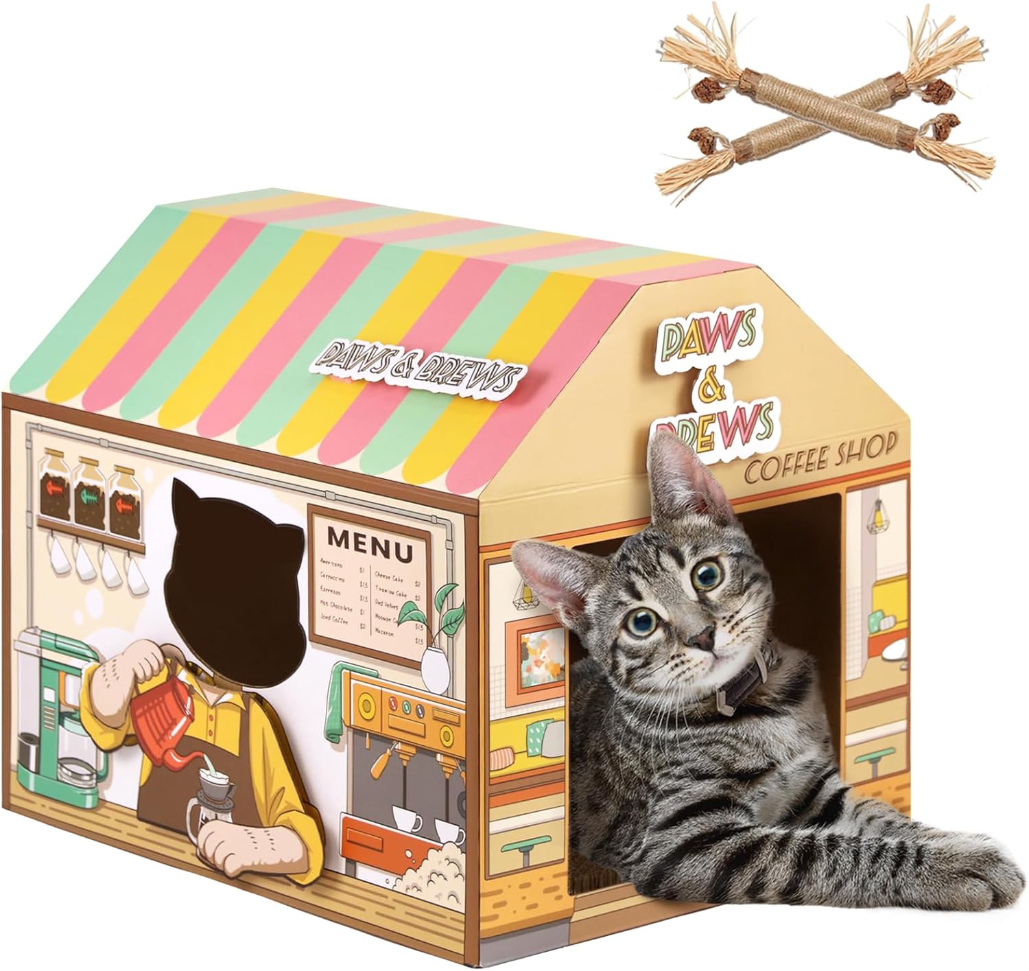 Amazon.com : SEKAM Cardboard Cat House with Scratcher/Catnip,(16.5''x12 ...