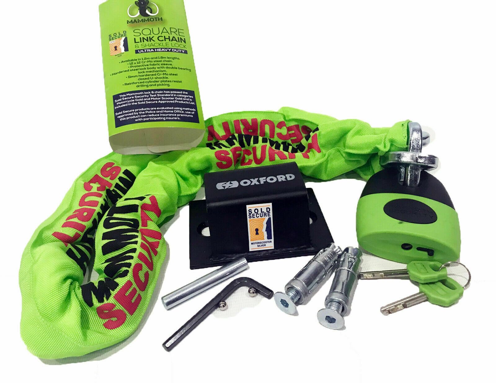 Mammoth Thatcham Approved Device Chain Lock 1.2m + Oxford Brute Force ...