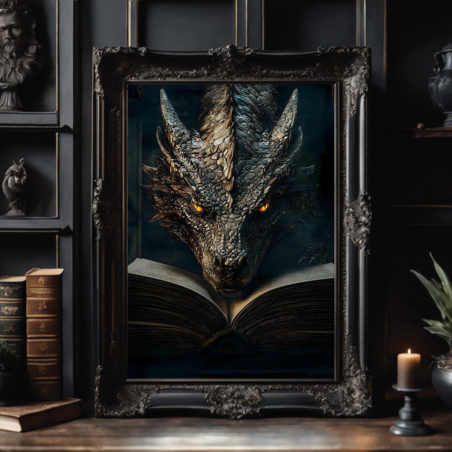 Amazon.com: Mastraxin Dragon Book Wall Art Vintage Black Dragon Poster ...