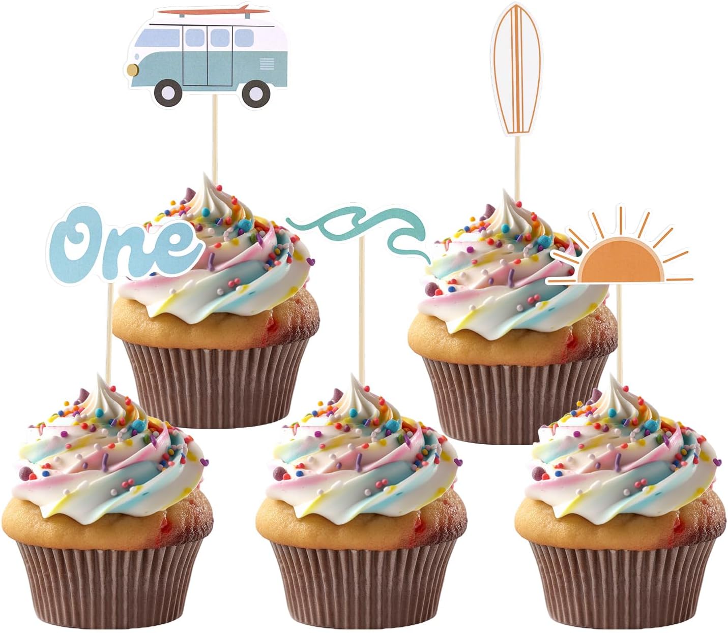 Amazon.com: 25pcs Wave Surf Cake Topper, 5 Styles The Big One Cupcake ...