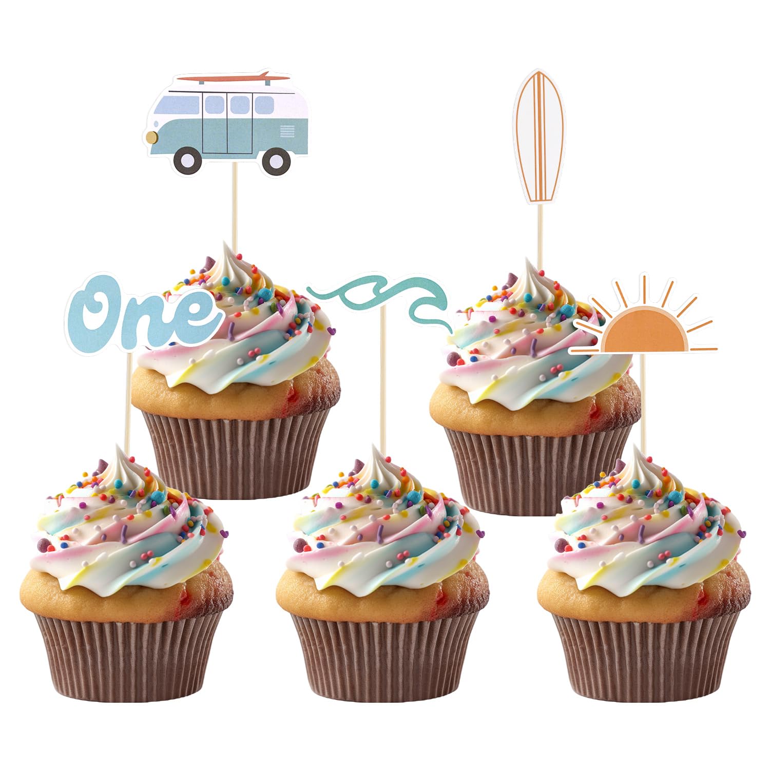 Amazon.com: 25pcs Wave Surf Cake Topper, 5 Styles The Big One Cupcake ...