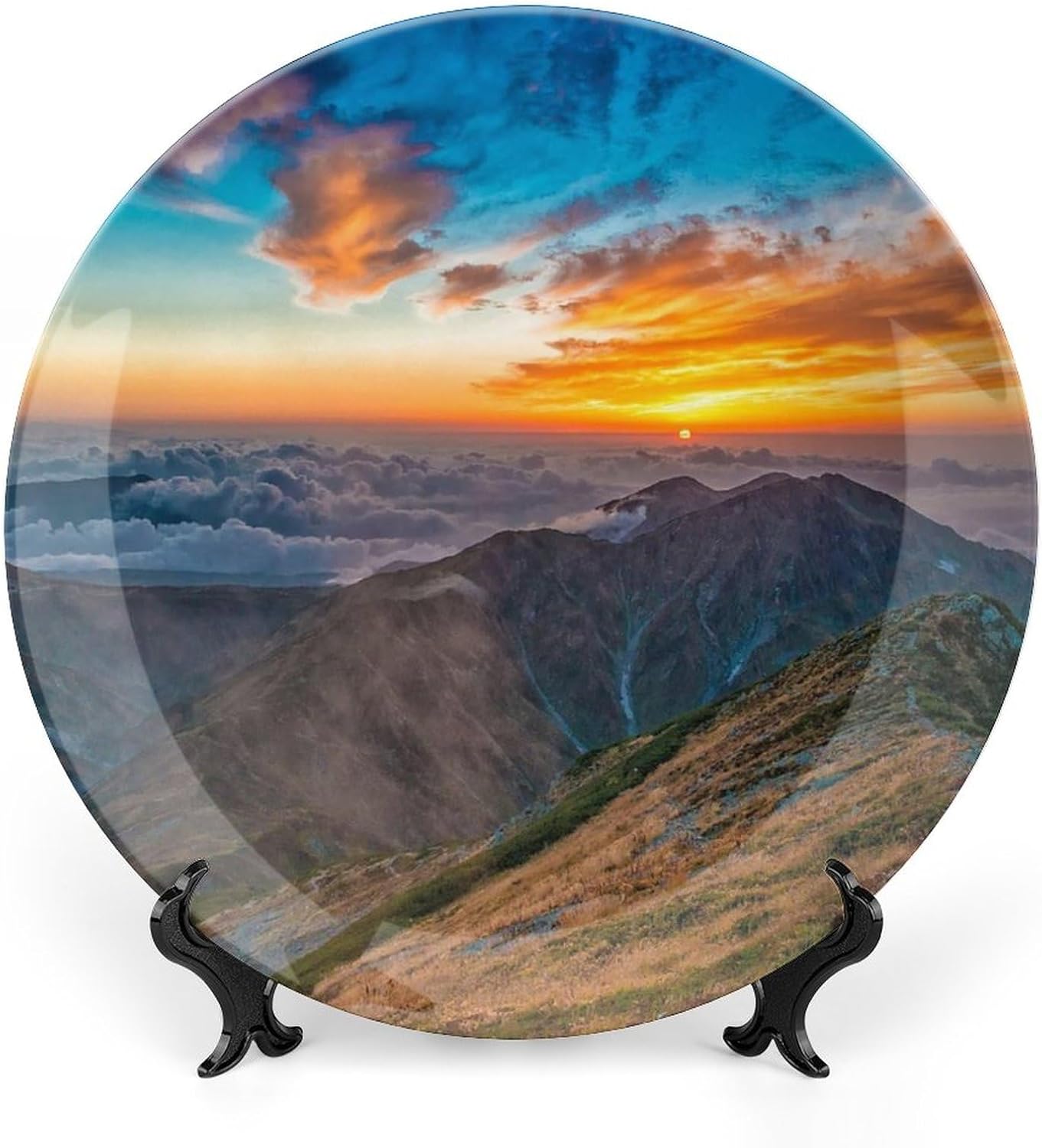 Amazon.com: 6" Decorative Plate Sunset Mountain Round Ceramic Plate ...