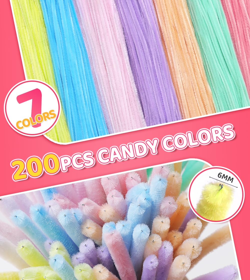 Snapklik.com : Pipe Cleaners,200pcs In 7 Colors, Pastel Pipe Cleaners ...