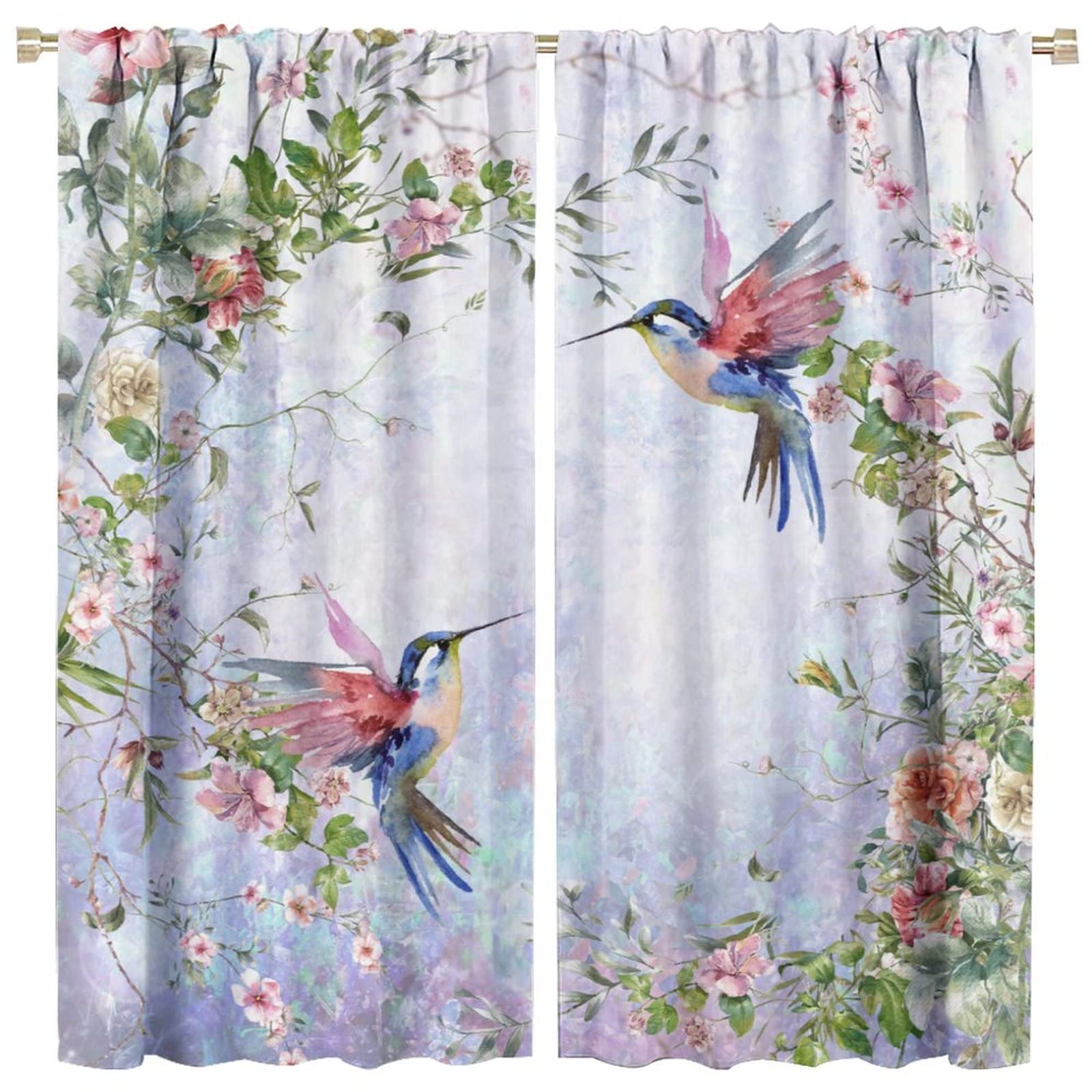 Amazon.com: Hummingbird Flower Curtain,Watercolor Bird Spring Floral ...