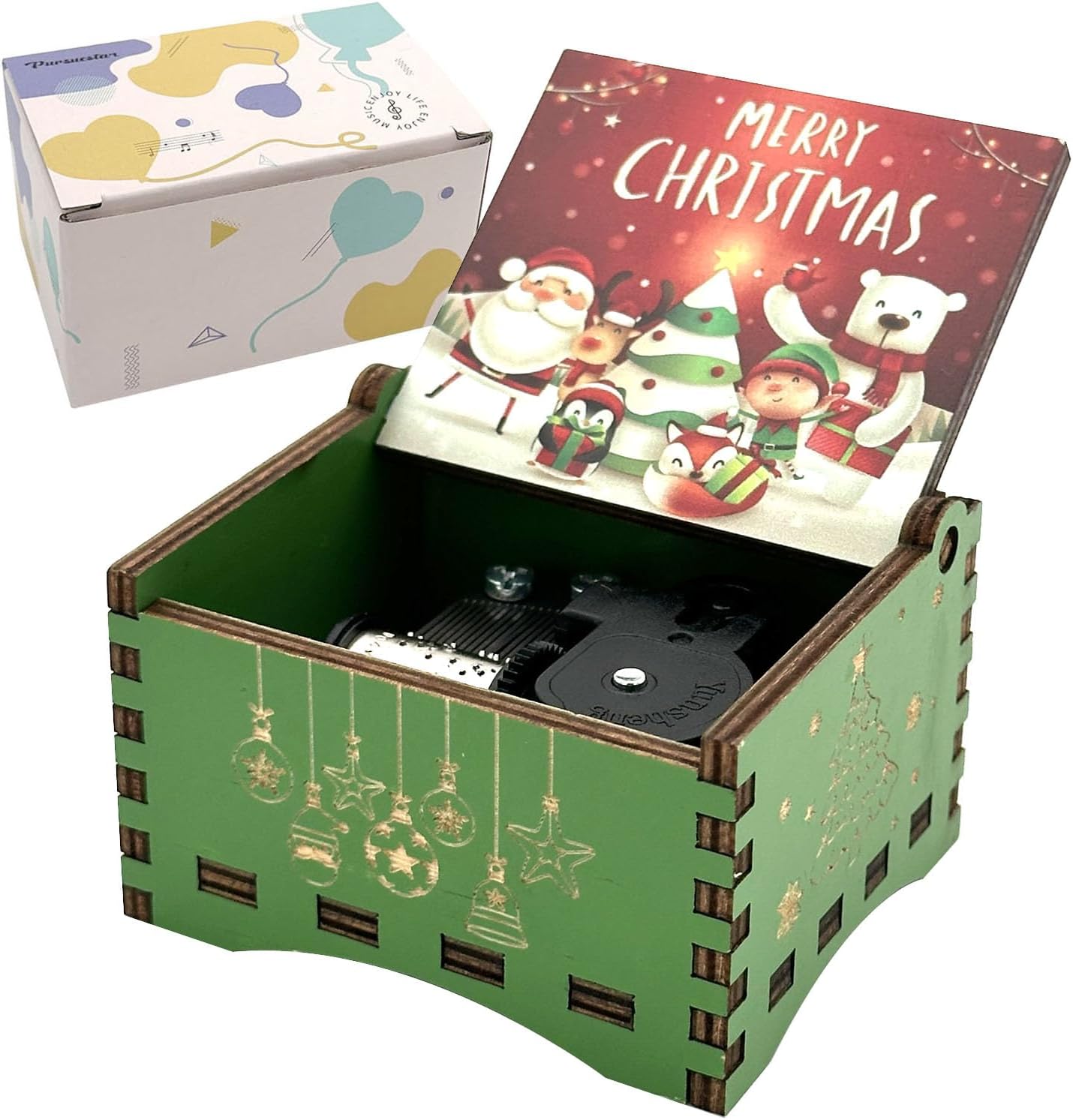 Amazon.com: Pursuestar Green Wind Up Music Box -Jingle Bells, Vintage ...