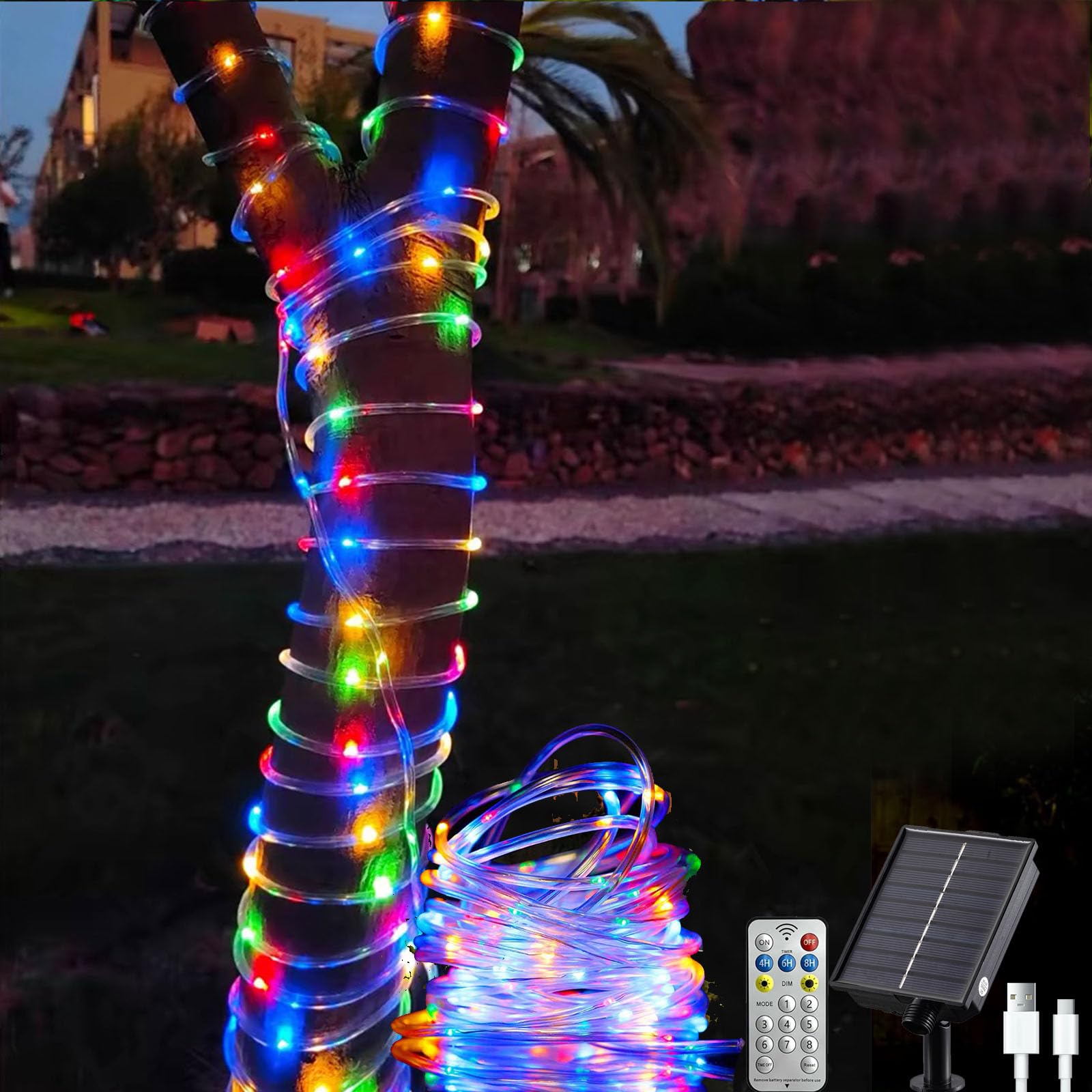 Litark Solar Rope Lights Outdoor with Remote - 65.6Ft/20m 200 LED Solar ...