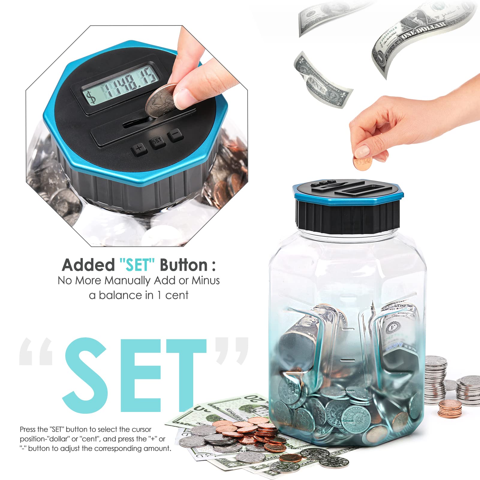 X-Large Piggy Bank for Adults Kids,Vcertcpl Digital Counting Coin Bank ...