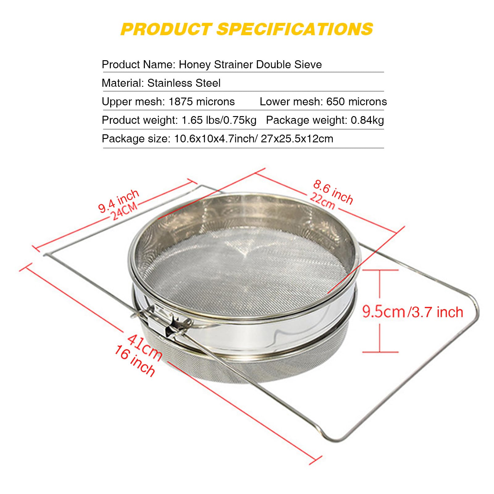 Snapklik.com : Honey Strainer Double Sieve, Stainless Steel Bee Mesh ...