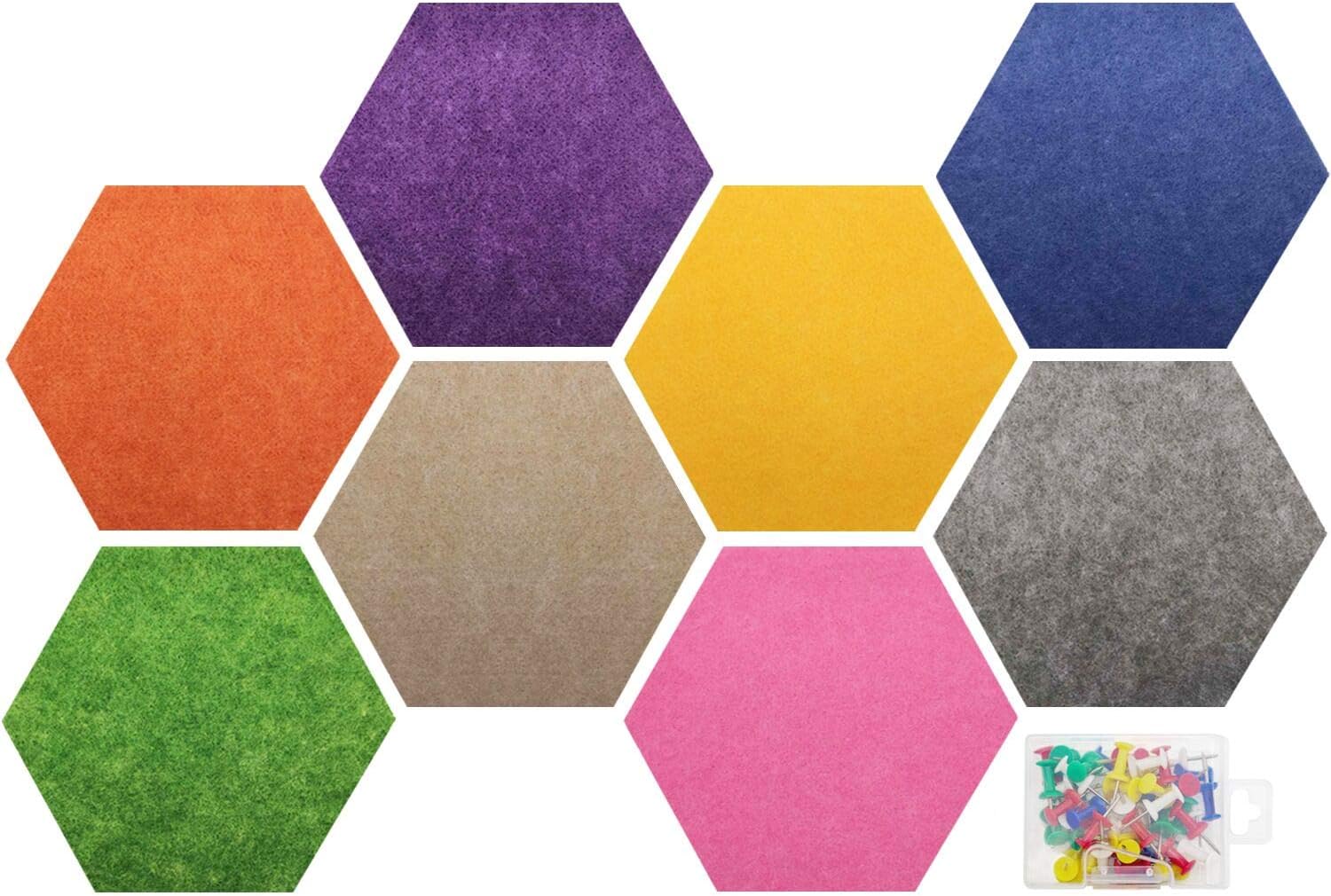 Felt Bulletin Board, Multiple Color Hexagon Felt Pin Board with 50 pcs ...