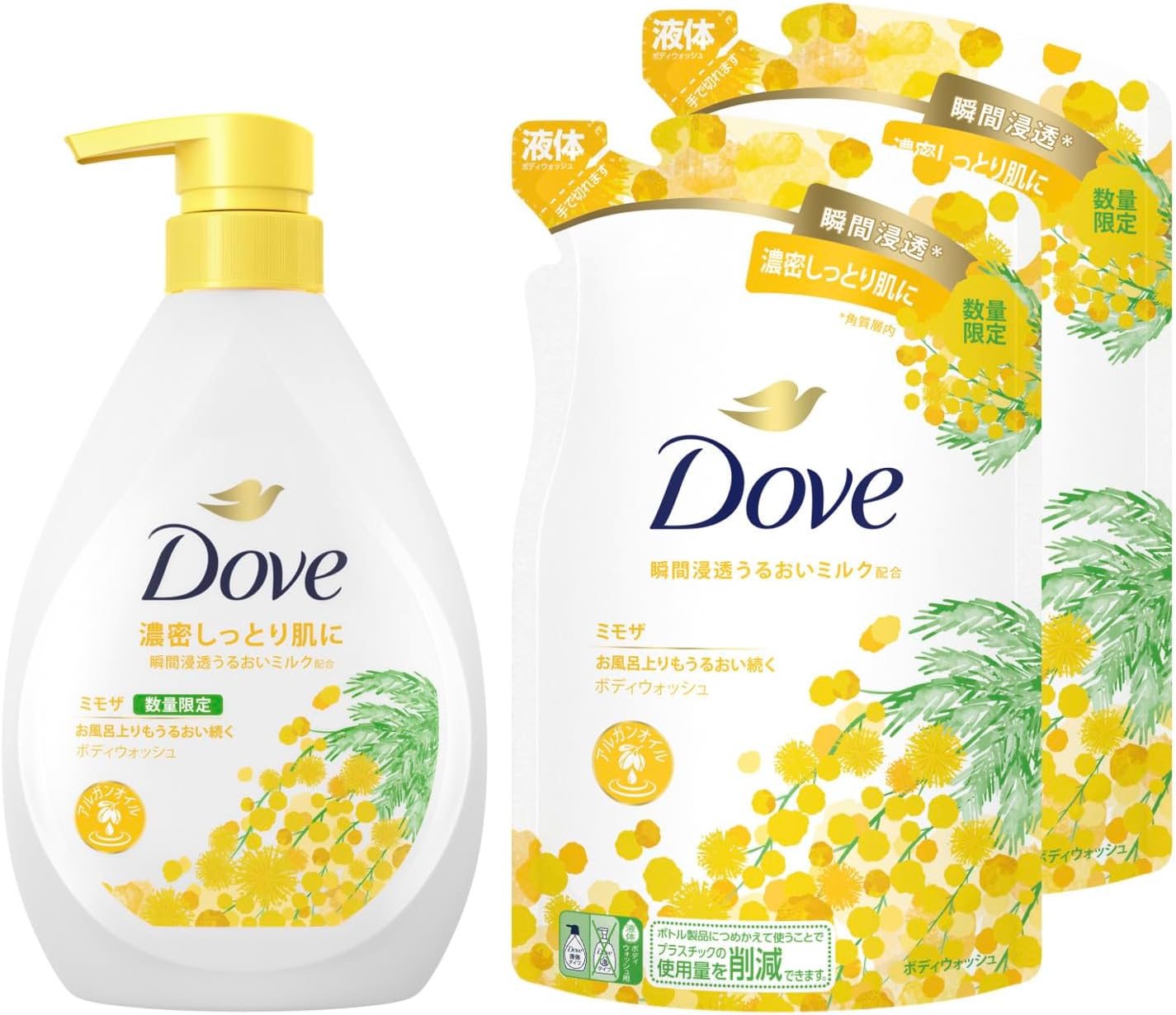 Amazon | Dove(ダヴ) ボディソープ ミモザ (ボディウォッシュ) 本体+詰め替え用 470g+330g×2個 | Dove | ボディソープ 通販
