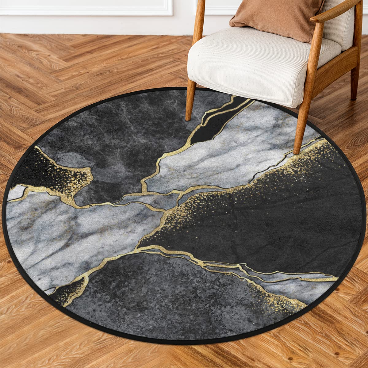 Amazon.com: 30X30 Inch Round Area Rug Black Grey Marble Large Circle ...