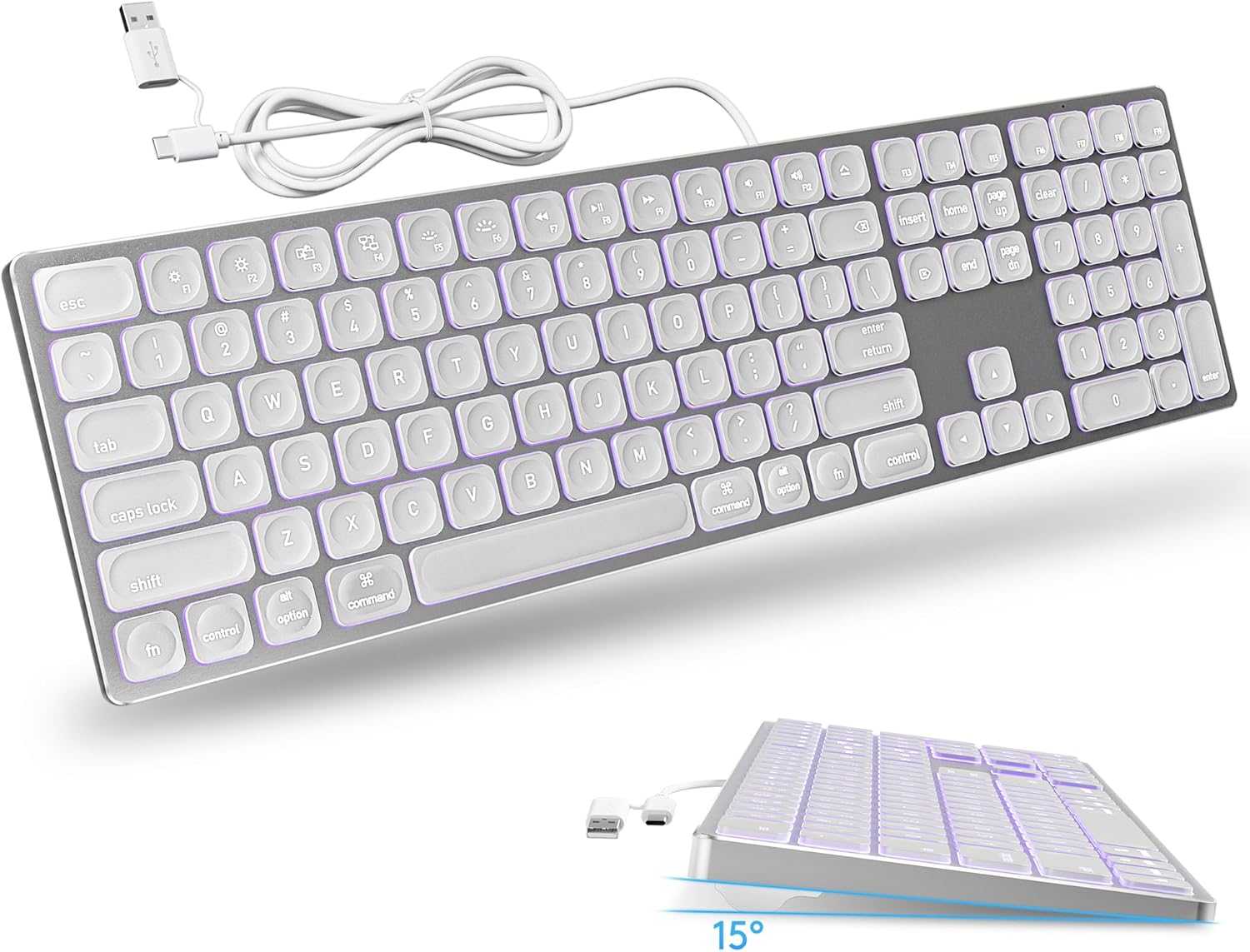 Amazon.com: White Aluminum Backlit Keyboard for Apple Mac OS,Plug-N ...