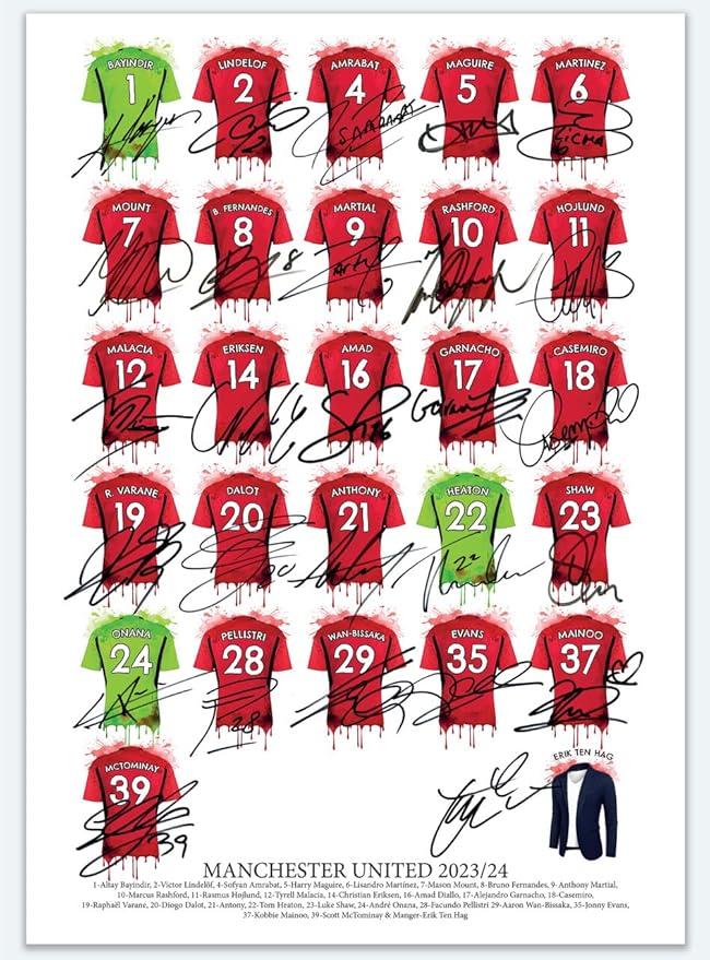 Man United Autograph squad Signed 2023-2024 Season Fernandes Rashford ...