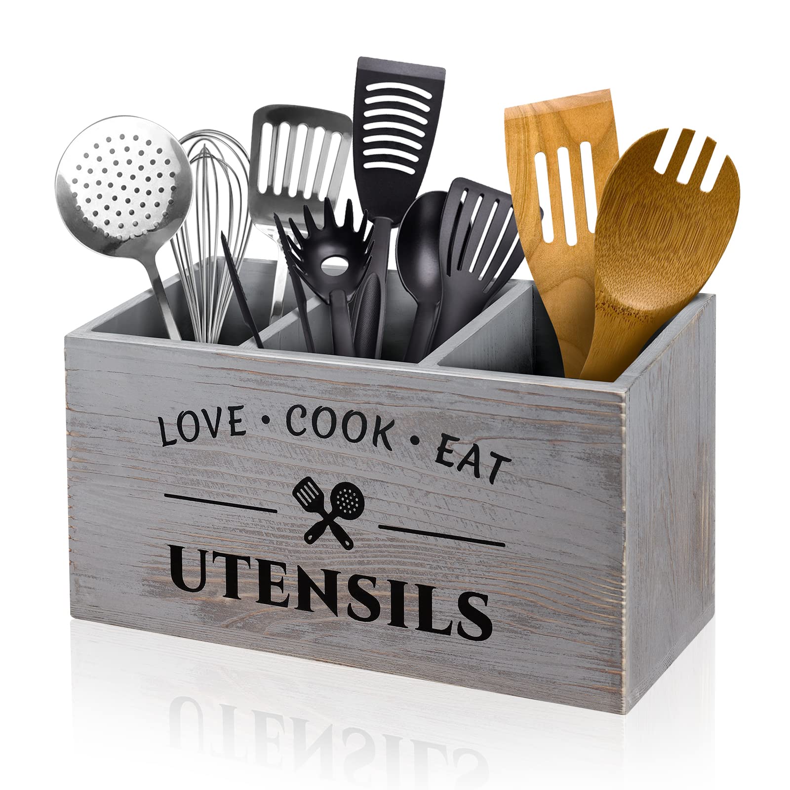 Amazon.com - MINCORD Utensil Holder with 3 Compartments, Rustic Utensil ...