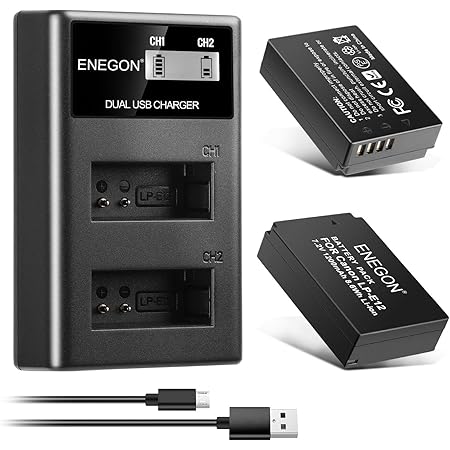ENEGON Batería LP-E12 (Paquete de 2 1200 mAh) y Cargador LCD Compatible con cámaras Digitales ...