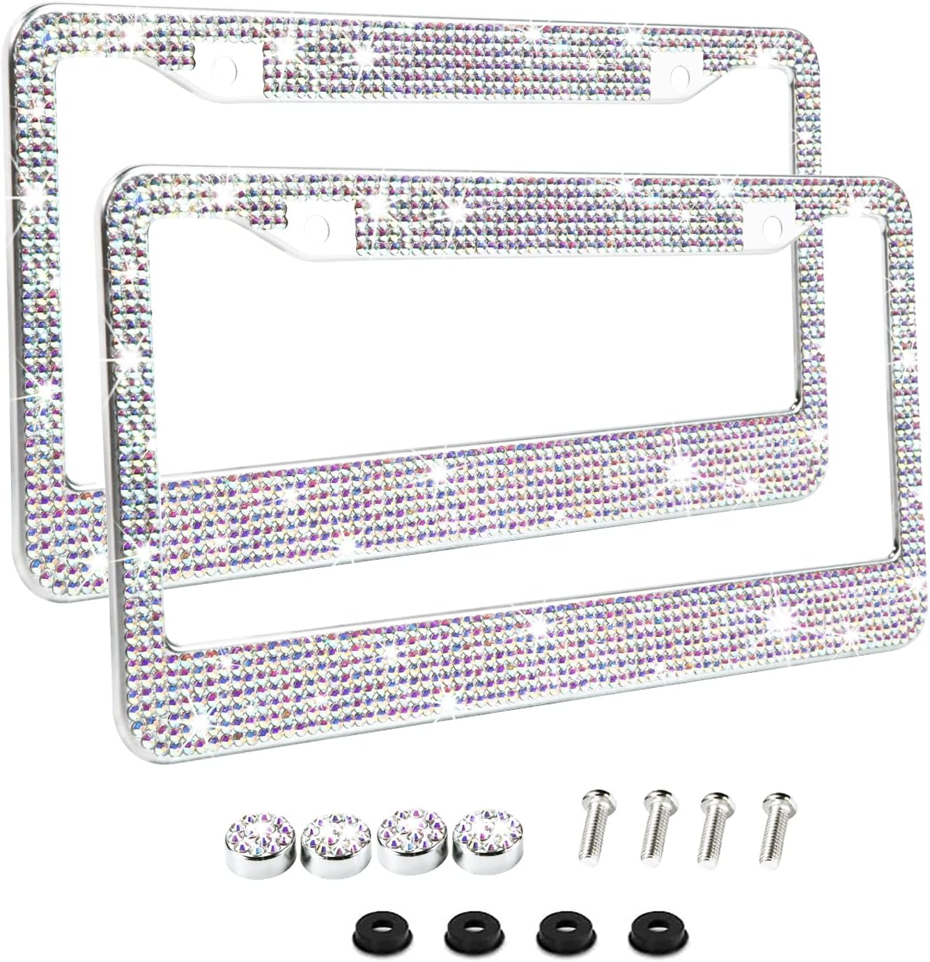 Amazon.com: EcoNour License Plate Frame (Pack of 2) White | Diamond Rhinestone Premium Stainless ...