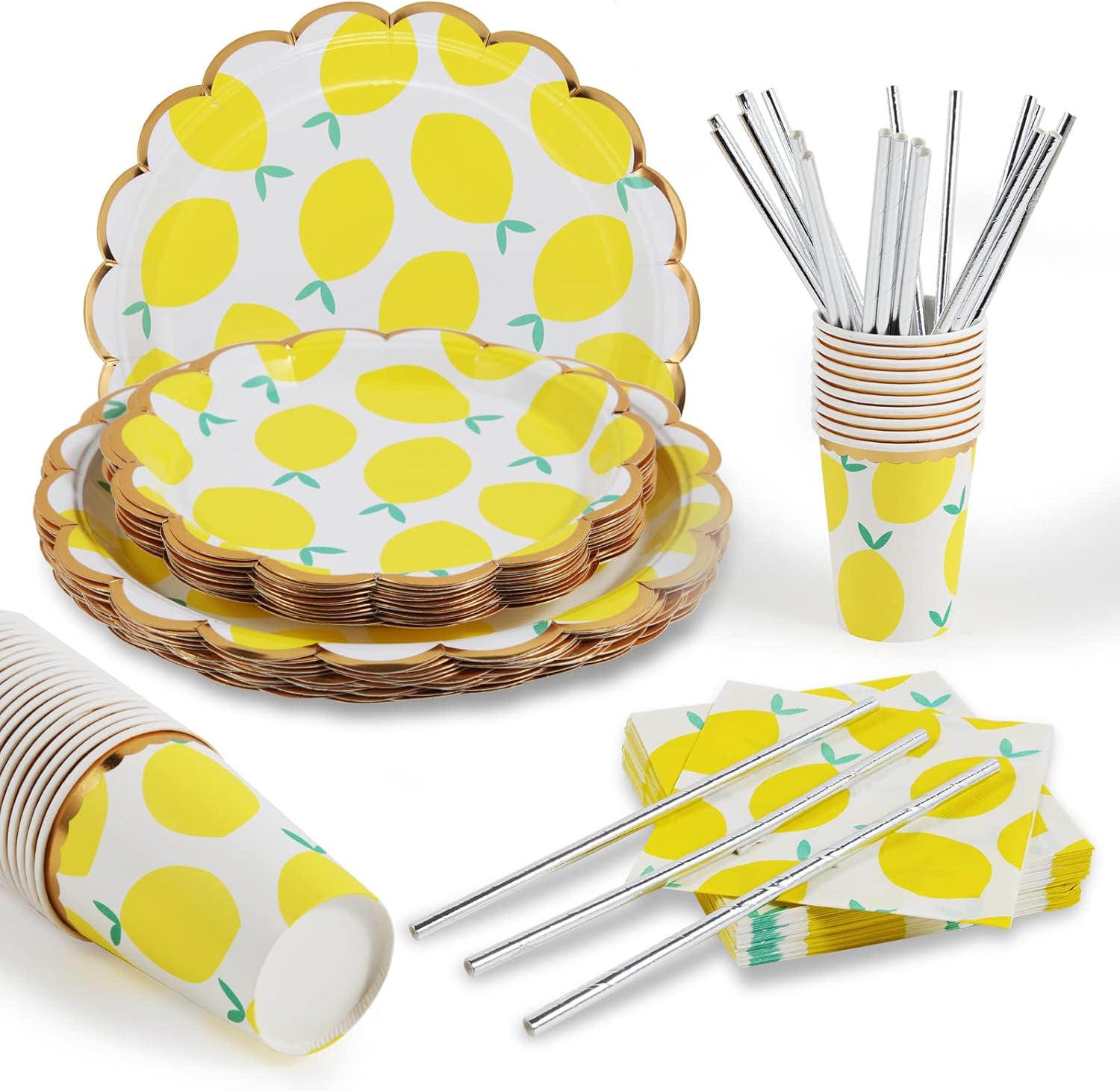 Amazon.com: Lemon Party Supplies,120pcs Disposable Lemon Dinnerware Set ...
