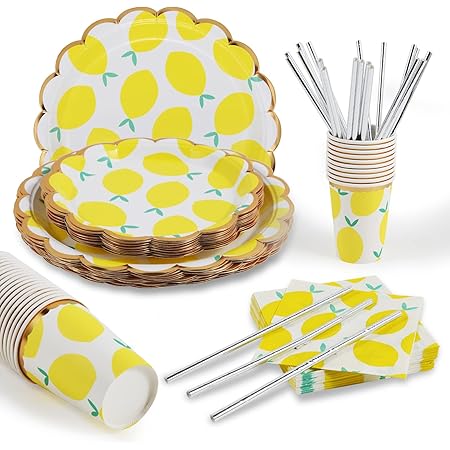Amazon.com: Lemon Party Supplies,120pcs Disposable Lemon Dinnerware Set ...