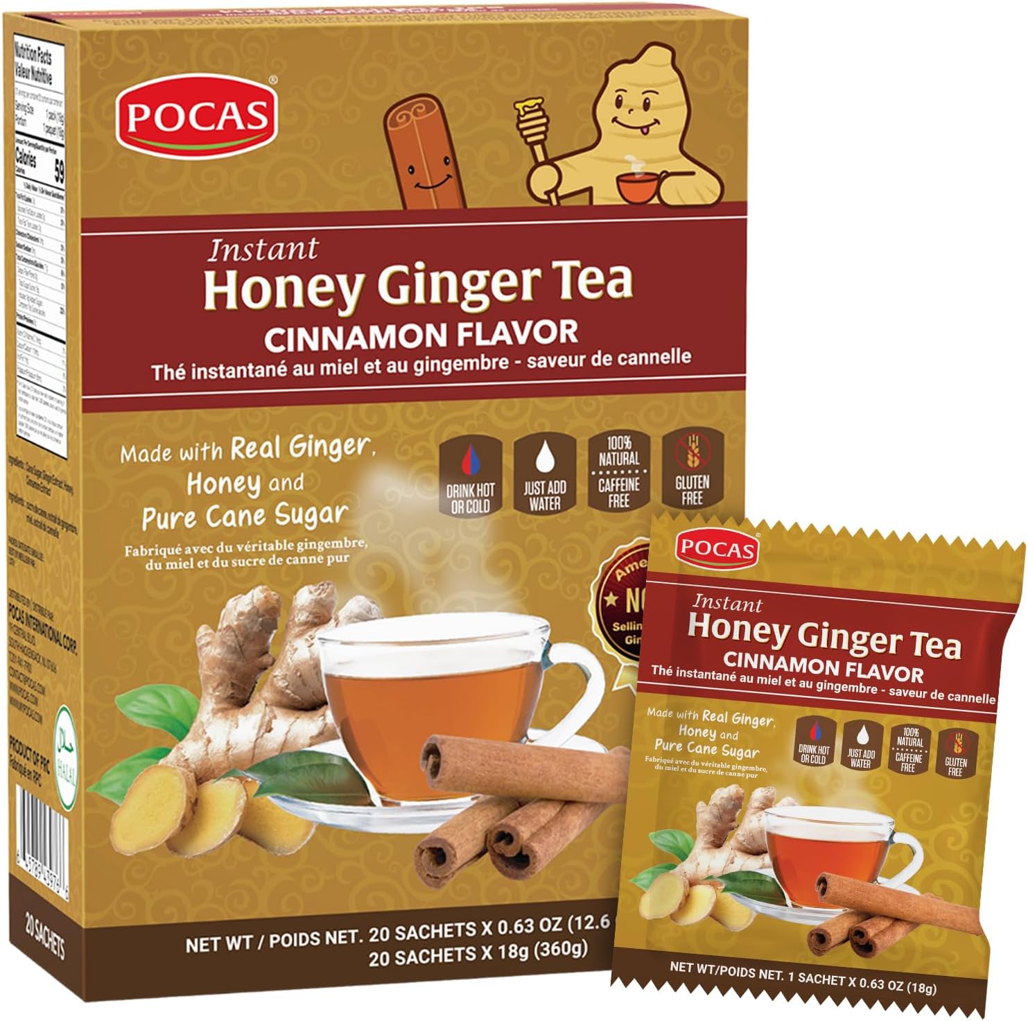Amazon.com: Pocas Honey Ginger Tea - Instant Tea Powder Packets with ...