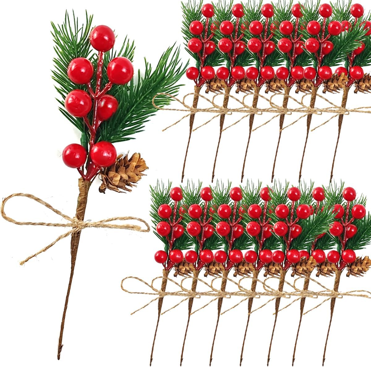 Amazon.com: TIHOOD 20PCS 8inch Pine Cone Red Berry Picks Stems Crafts ...