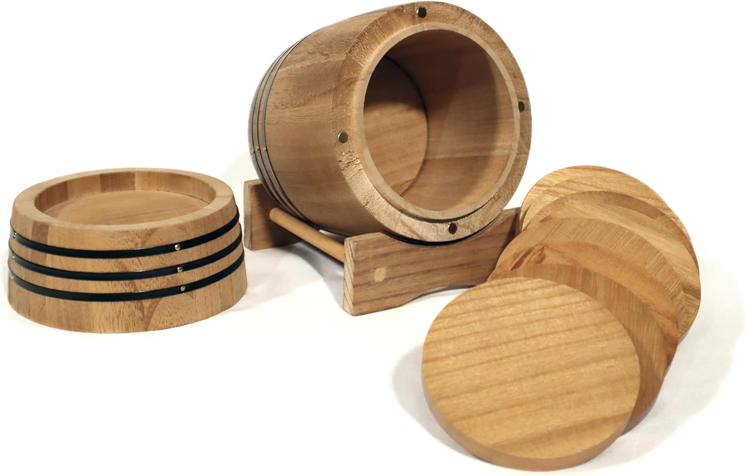 Amazon.com: Wooden Barrel Coaster Set - Real Wood, 8 Coasters, Whiskey ...