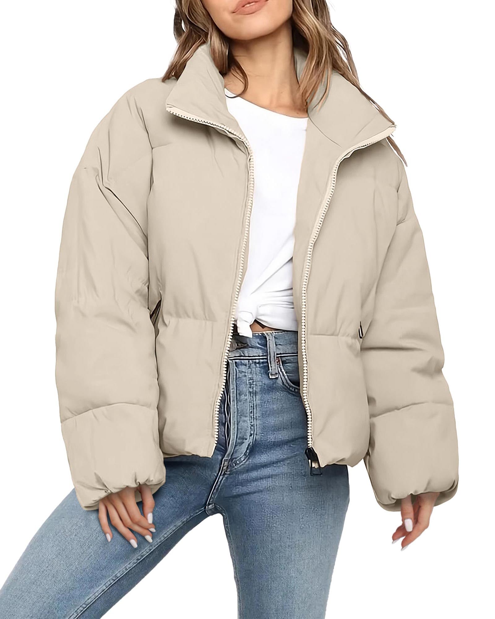 Polu Women's Winter Cropped Puffer Jacket Oversized Long Sleeve Full ...