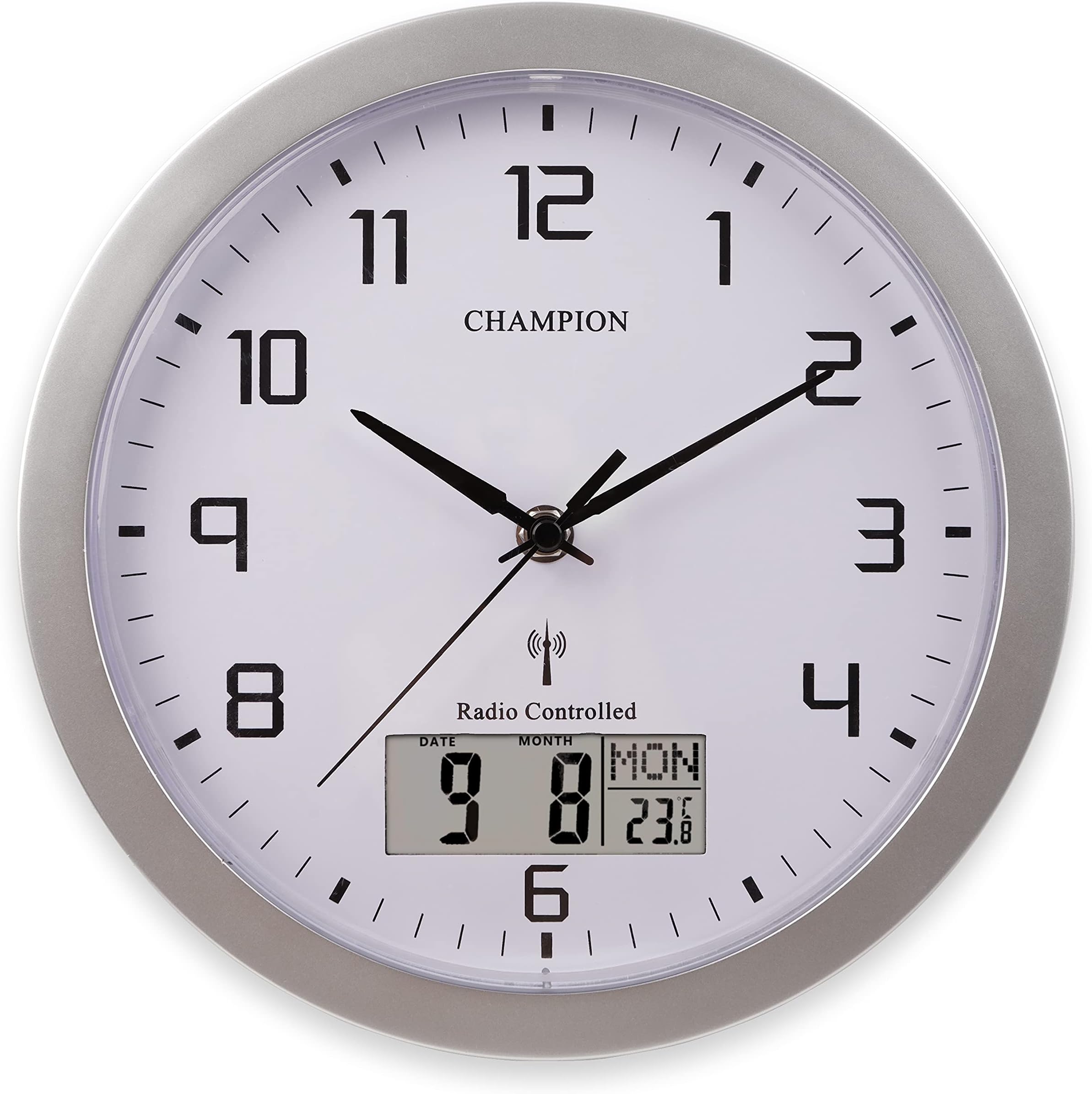 Champion 25cm MSF Radio Controlled Quartz wall clock with inset LCD ...