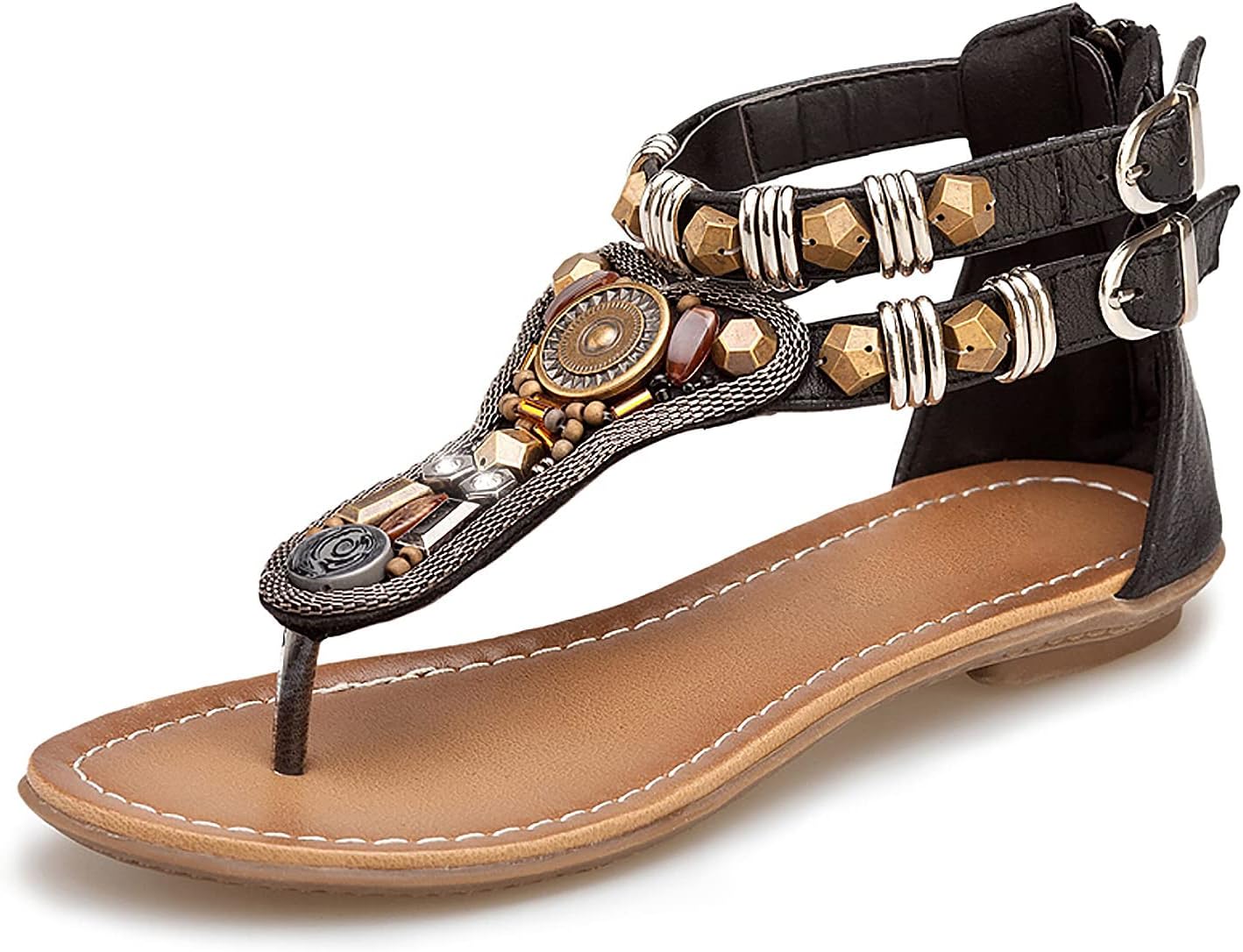 iCKER Women Sandals Rhinestone Dressy Casual Summer flat flip flops ...