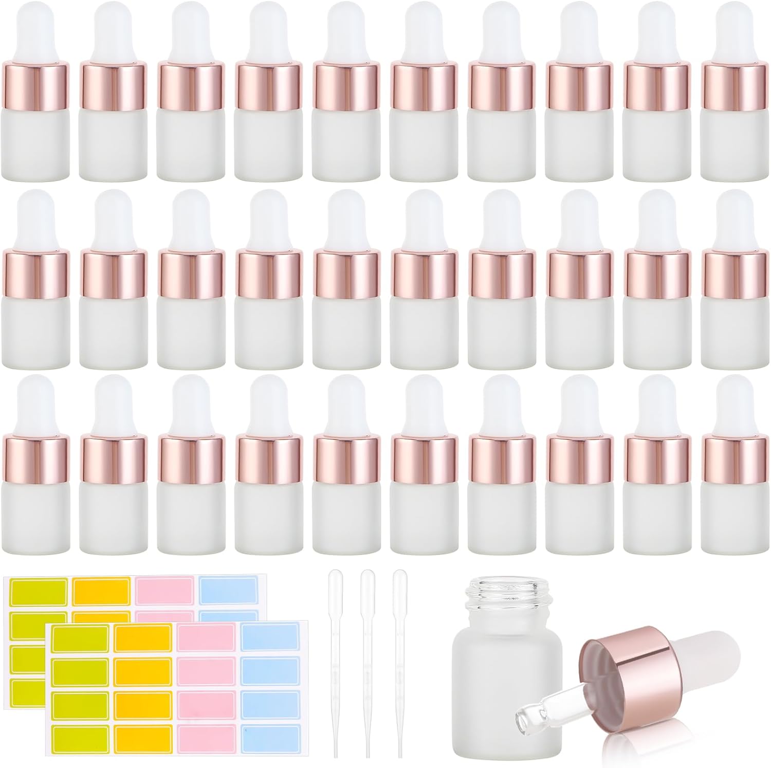 Zuimei 30pcs 2ml Dropper Bottle, Mini Empty Glass Dropper Bottles with ...