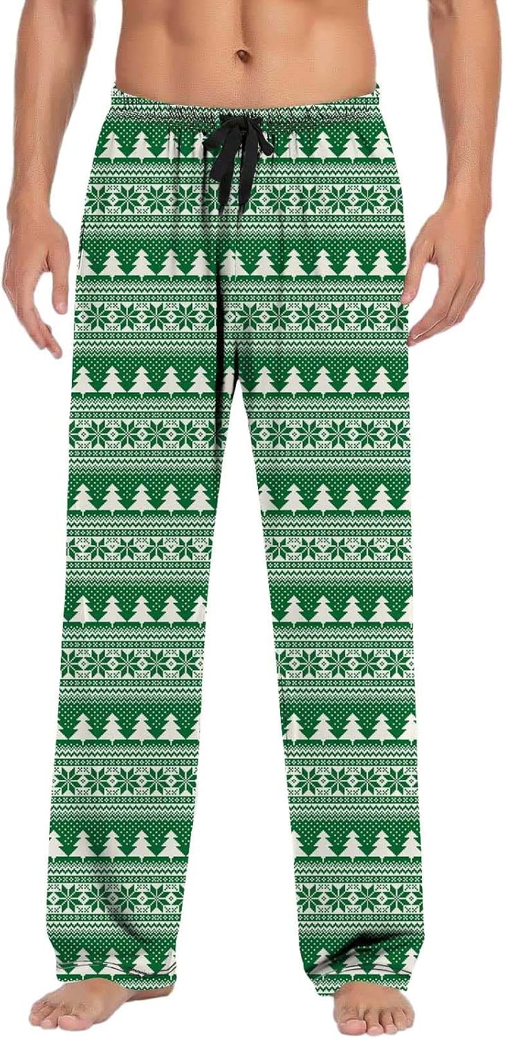 HJINGSUN Men's Christmas Pajamas Xmas Tree Print PJ Pajama Pants ...
