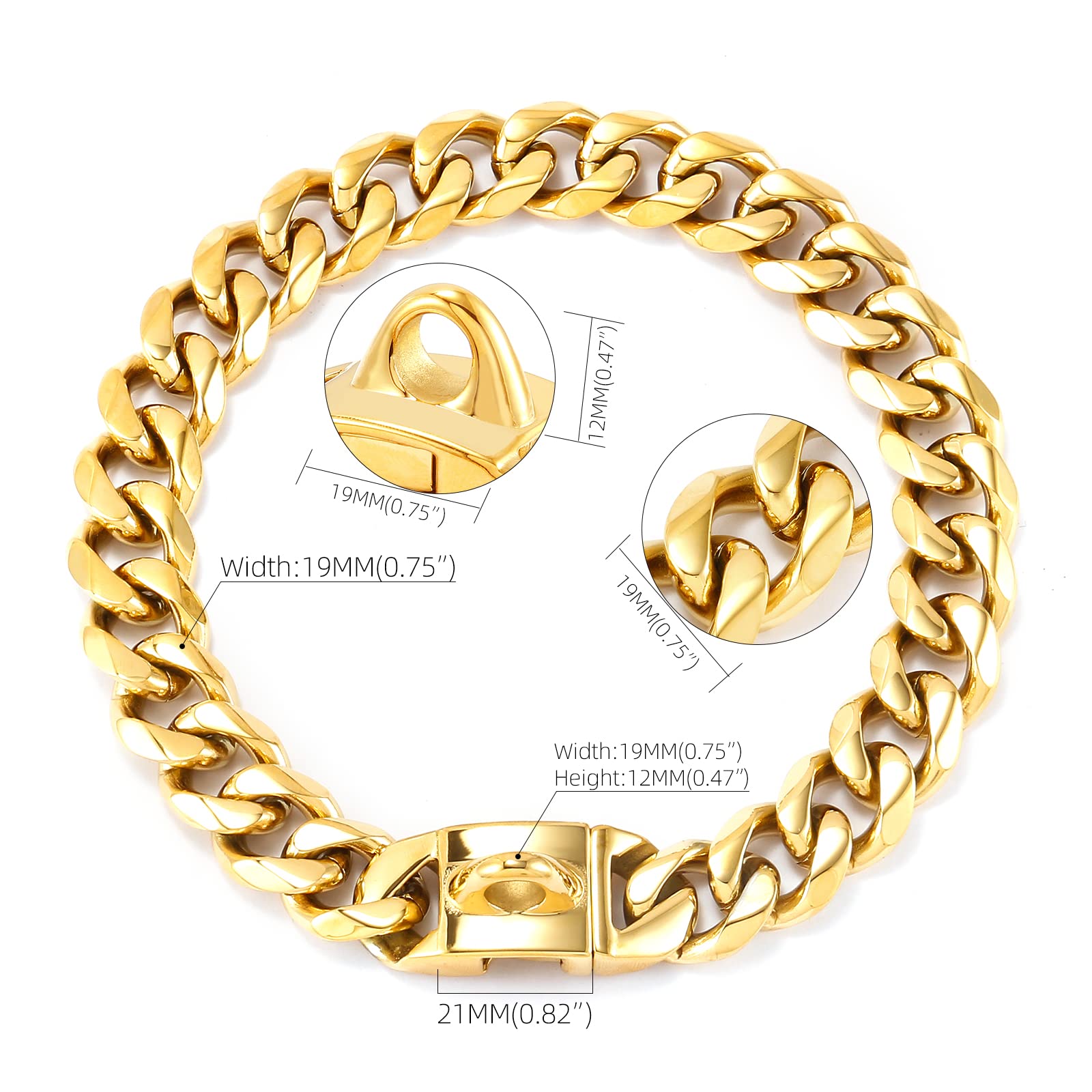 CaptainSteeL Stainless Steel Cuban Dog Collar, 19mm Wide Medium/Large ...