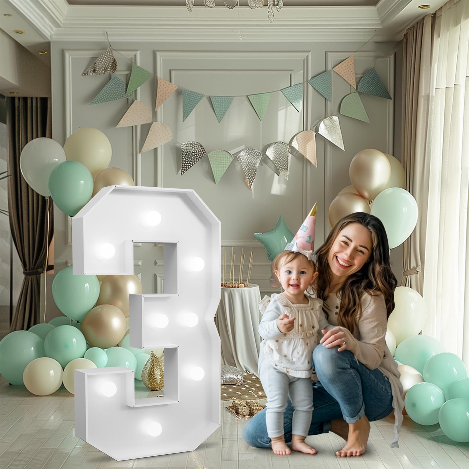 Snapklik.com : Imprsv Light-up Numbers 3rd Birthday Decorations: Large ...