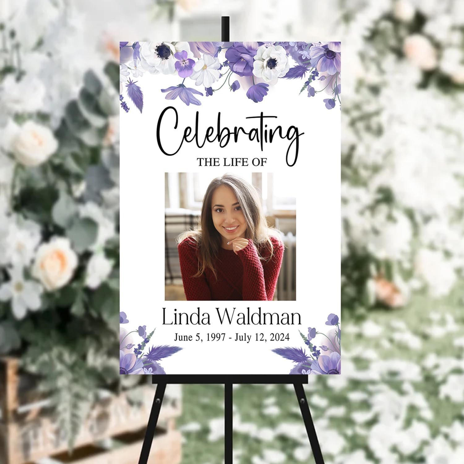 Amazon.com: Personalized Editable Funeral Sign, Purple Floral ...