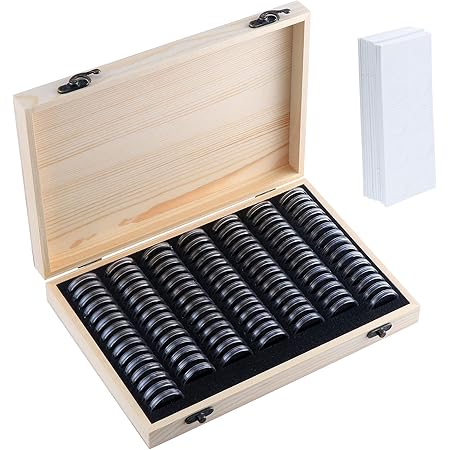 Kinsinder 100Pcs Wooden Coin Collection Box with Round Coin Capsules ...